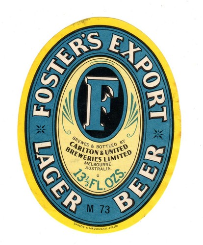 Foster's Beer Label from the 1960's - Export Lager - 13 1/2 Fl. Ozs. | eBay