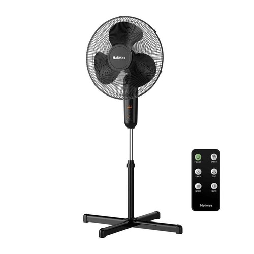 16 in. Oscillating Digital Stand Fan Black 3 Speed with Remote Control ...