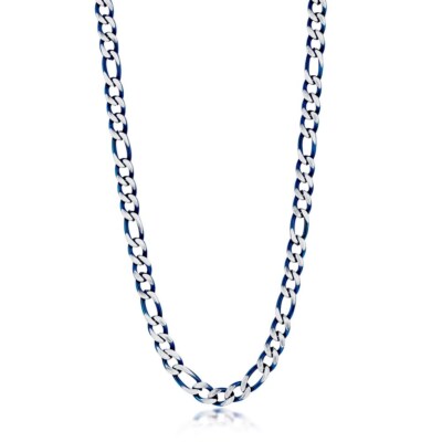 Steel 7mm Figaro Chain Necklace - Brushed & Blue IP Plated | eBay