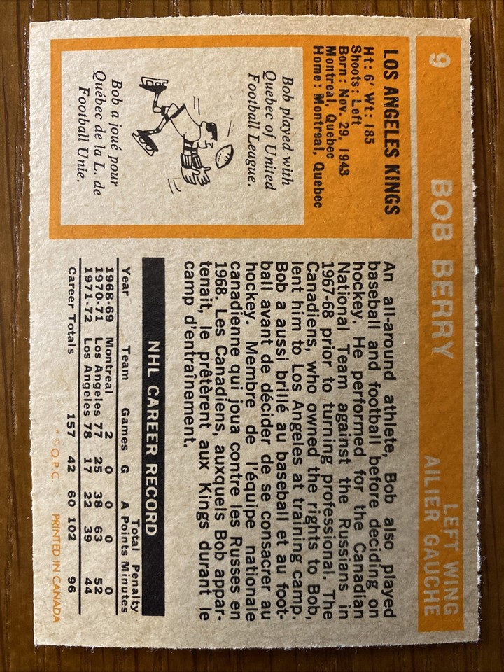 1972-73 OPC O-Pee-Chee #9 Bob Berry Los Angeles Kings EXMT+ C | eBay