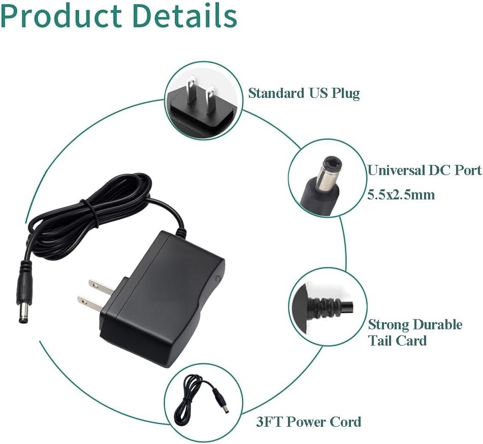 9V DC Power Supply 1A 9W Power Adapter 100-240V AC to DC 9Volt AC ...