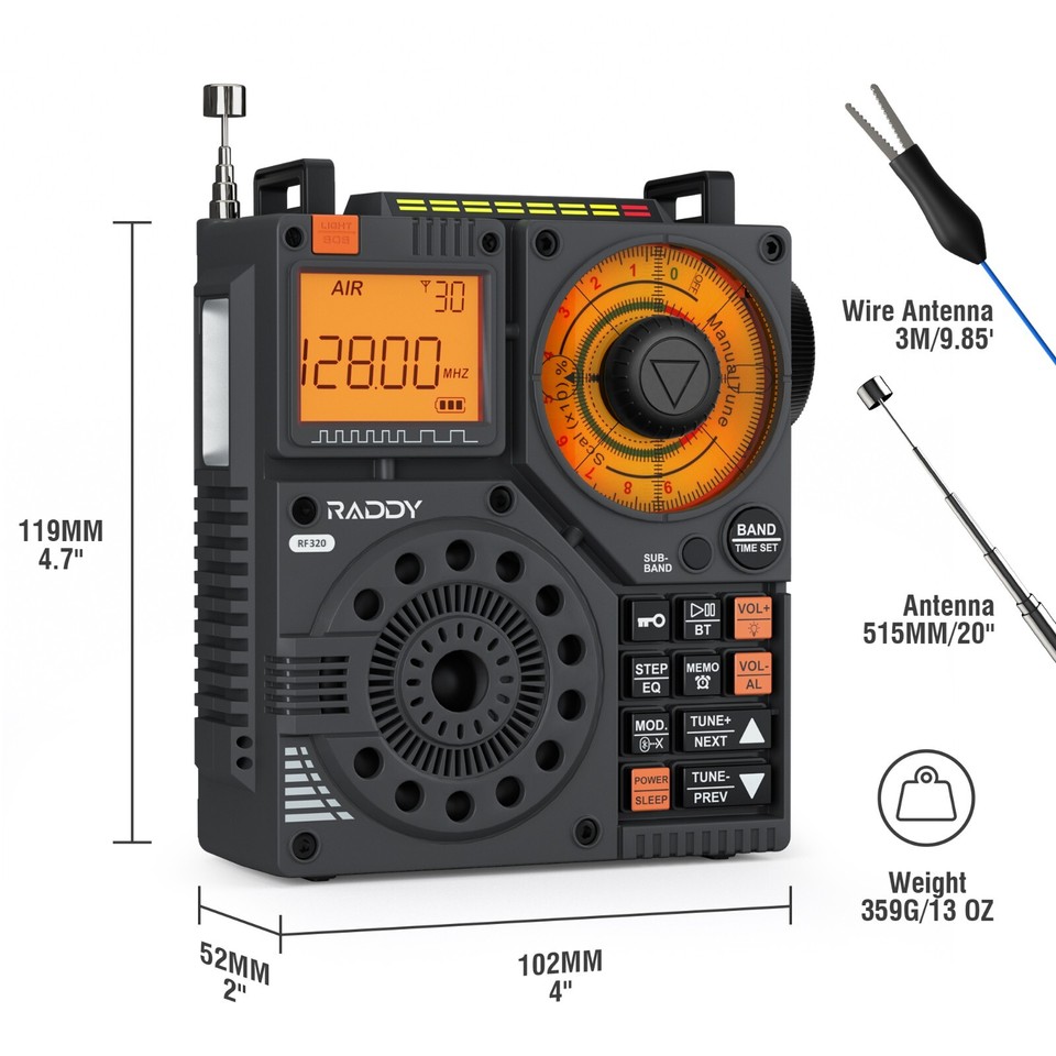 Raddy RF320 APP Control Shortwave Radio AIR/FM/AM/VHF/SW/WB Receiver ...