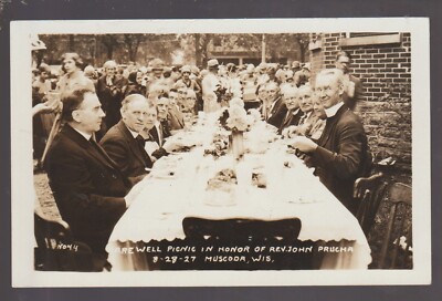 Muscoda WISCONSIN RPPC 1927 FAREWELL PICNIC Rev. Prucha nr Richland ...