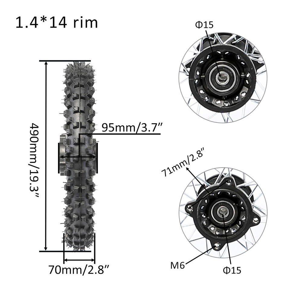Pit Dirt Bike Disc/Drum brake Wheel Rim Tire 10'' 12'' 14'' 16'' 17 ...
