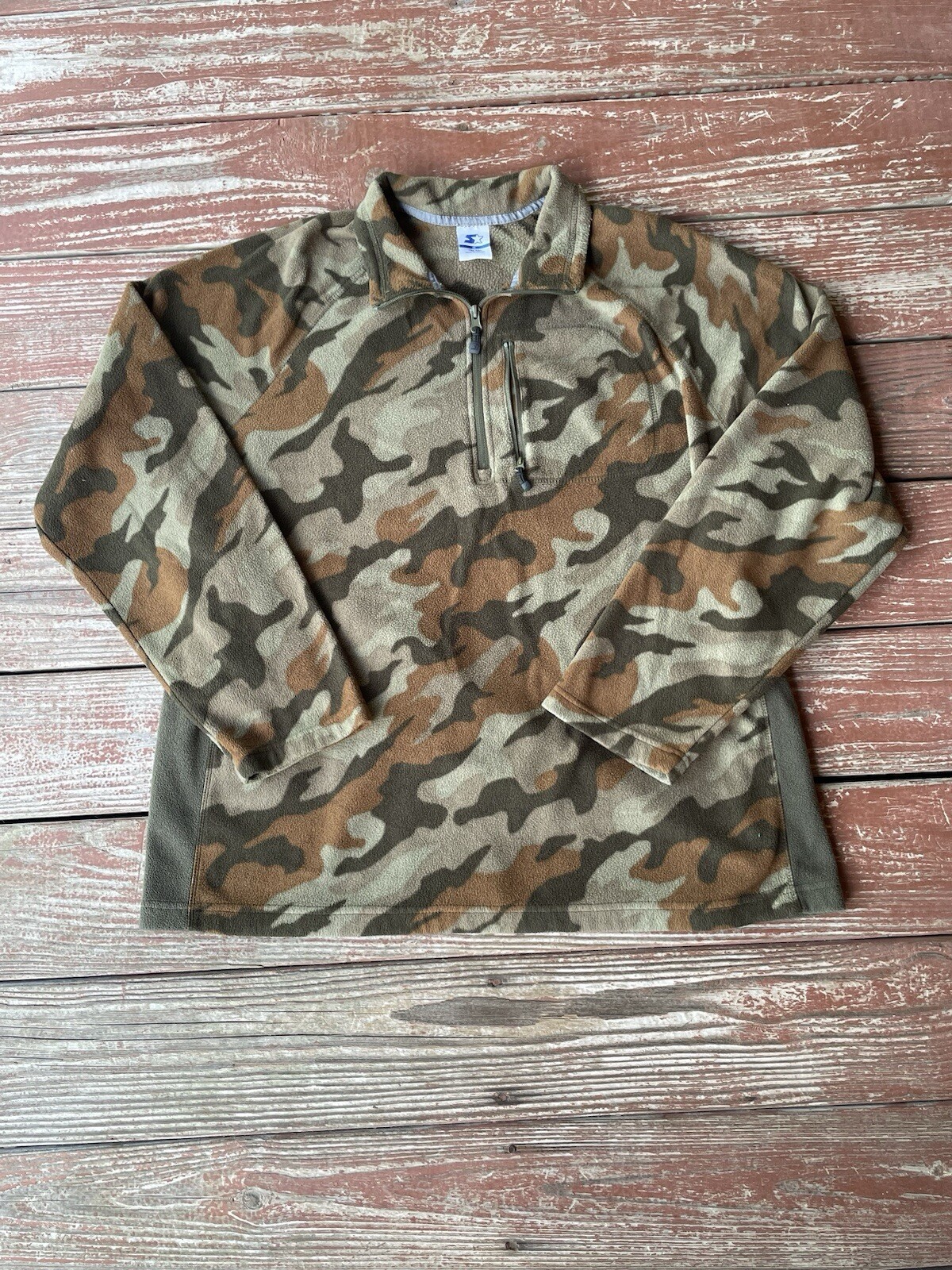 Starter Camo Jacket Men’s XL Camouflage Fleece Pullover 1/4 Zip Long ...