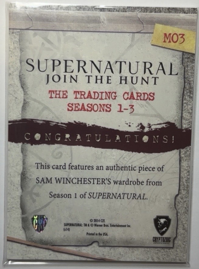 JARED PADALECKI SUPERNATURAL S 1-3 WORN WARDROBE M03 SAM WINCHESTER 🔥 ...