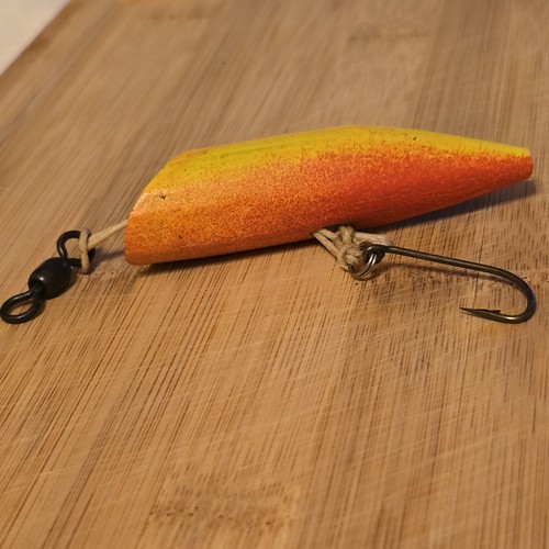 Vintage R.H. LURES Hand-Painted Wooden Fishing Lure Orange Yellow ...