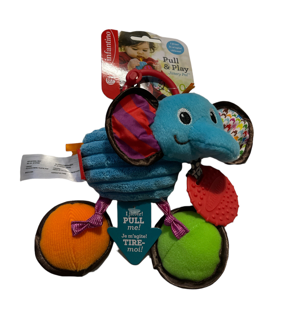Infantino Pull & Play Jittery Pal Elephant Infant Baby Teething Toy ...