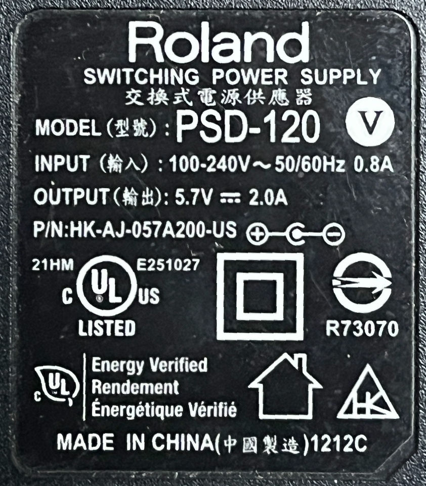 OEM Roland AC/DC Adapter PSD-120 HK-AJ-057A200-US Switching Power ...