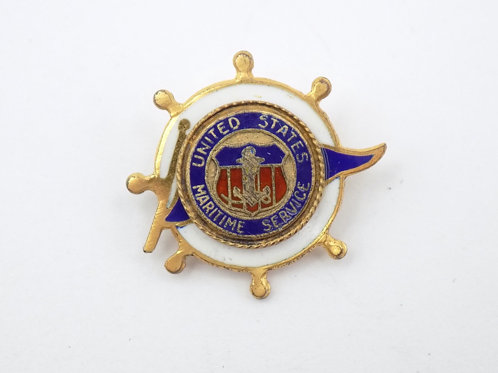 Original WWII Era United States Maritime Service Ship's Wheel Lapel Pin ...