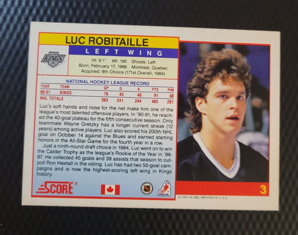 1991-92 Score Canadian LUC ROBITAILLE Los Angeles Kings HOF Hockey NHL ...