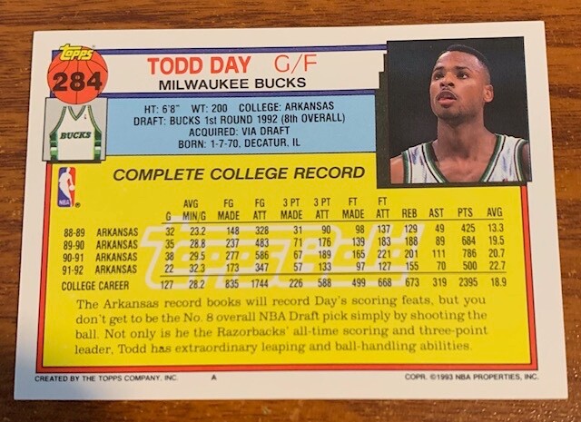 1992-93 Topps Gold #284 Todd Day Milwaukee Bucks | eBay