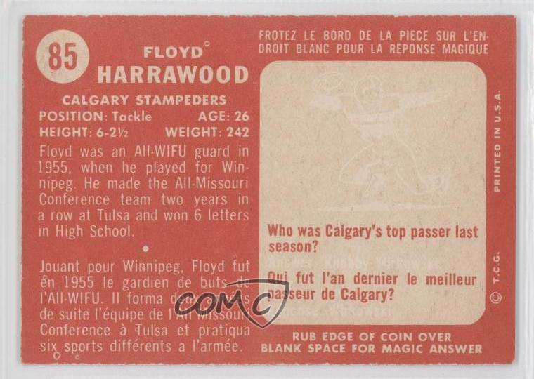 1958 Topps CFL Floyd Harrawood #85 | eBay