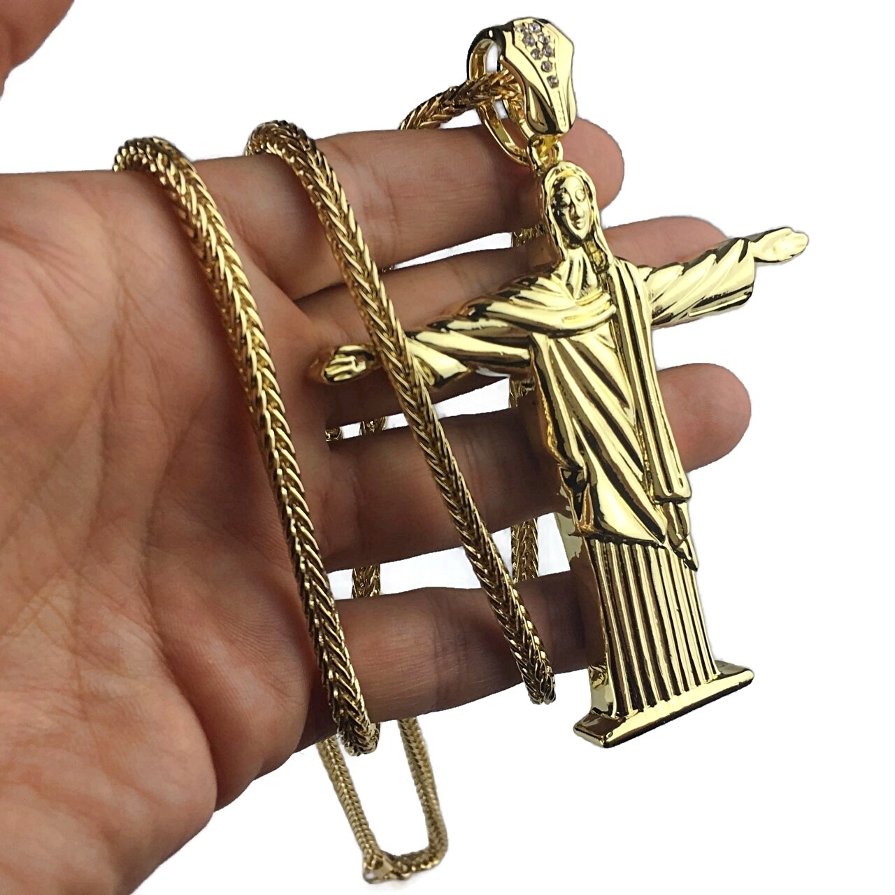 Christ The Redeemer Necklace Jesus 14k Gold Plated Hip Hop Chain 36 ...