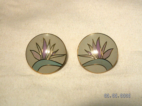 Vintage Laurel Burch Color Oro, Smalto Bombato Floreale Orecchini a ...