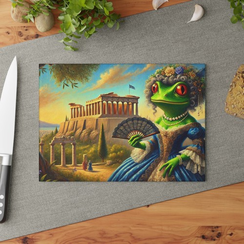 Victorian Frog Lady Glass Cutting Board Acropolis Greece Parthenon ...