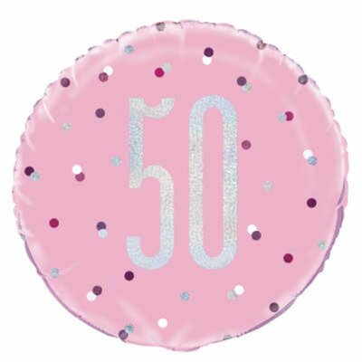Birthday Pink Glitz Number 50 Round Foil Balloon 18 Inch 45.7CM Inc ...