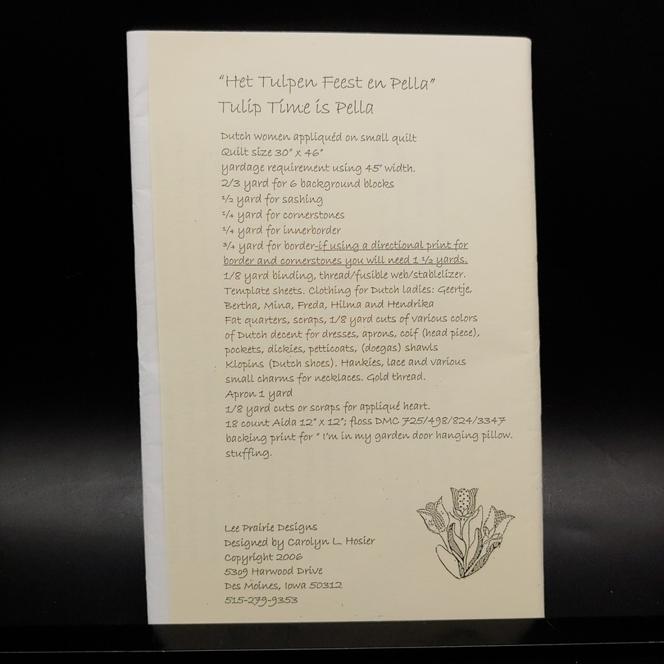 Dutch Woman Applique Quilt Pattern - 30x46 Traditional Dress Heart ...