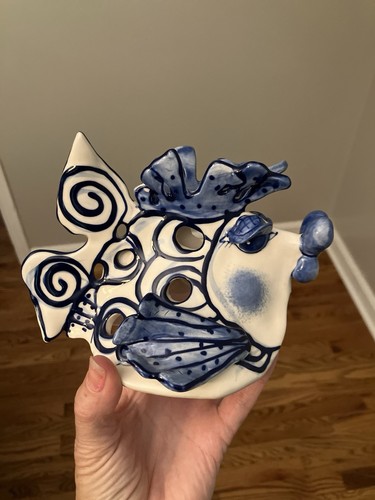 VTG 2002 Blue Sky Pottery Diane Votive Candle Blue & White Ceramic ...