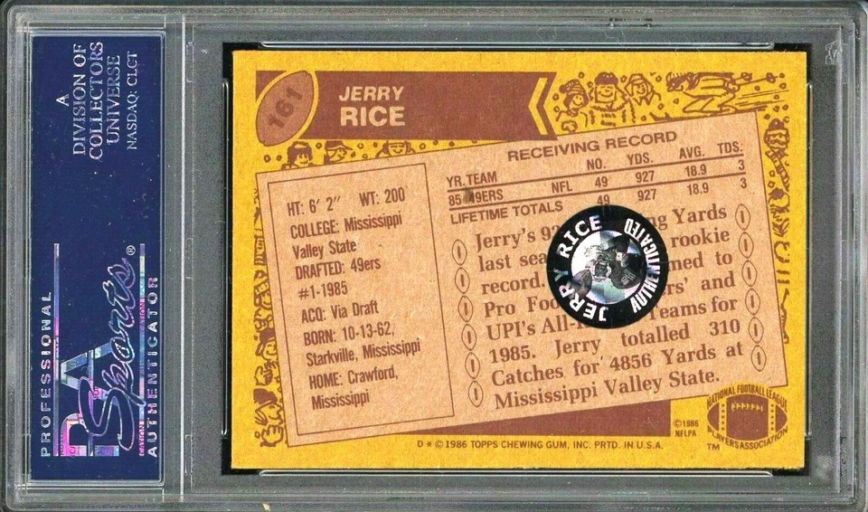 49ers PSA DNA Autograph Rc Jerry Rice Auto 1986 Topps #161 Rookie ...
