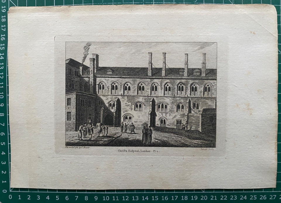 1784 Antique Print; Christs Hospital & Church, Newgate Street London ...