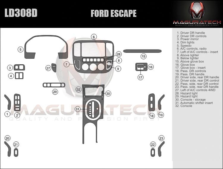 Fits Ford Escape 2005-2007 Large REAL CARBON DASH KIT | eBay