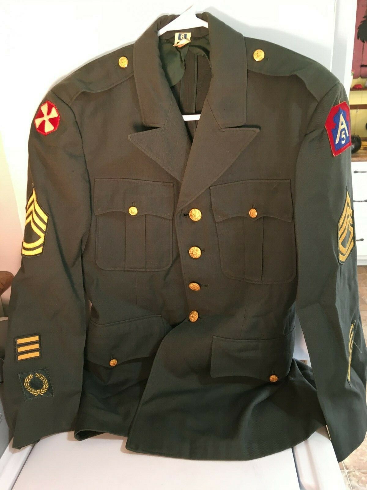 1950s Wool Serge Green Dress Jacket, US Army Sgt. 1st Class, 5th + 8th ...