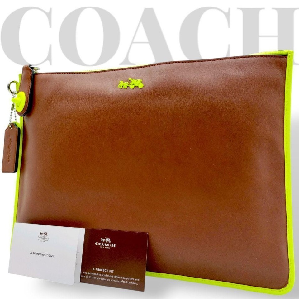 COACH Clutch Bag Leather Turnlock Handheld Carriage Neon Japan A-251116 ...