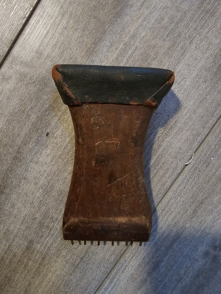 Vintage Handmade Carding Rake Comb Wool Leathar Top | eBay