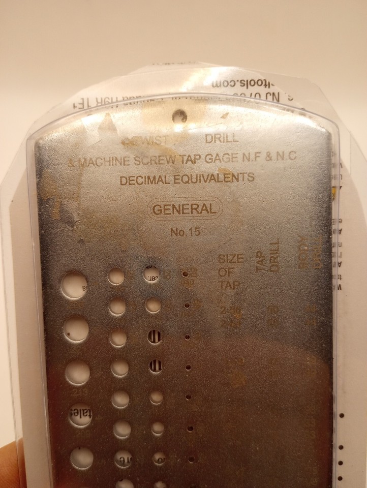 General No. 15 Twist Drill & Machine Screw Tap Gage Decimal Equivalents ...
