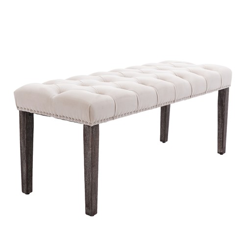 Heng Ming Velvet Tufted Ottoman Bench - Dining/Bedroom Footrest Stool ...