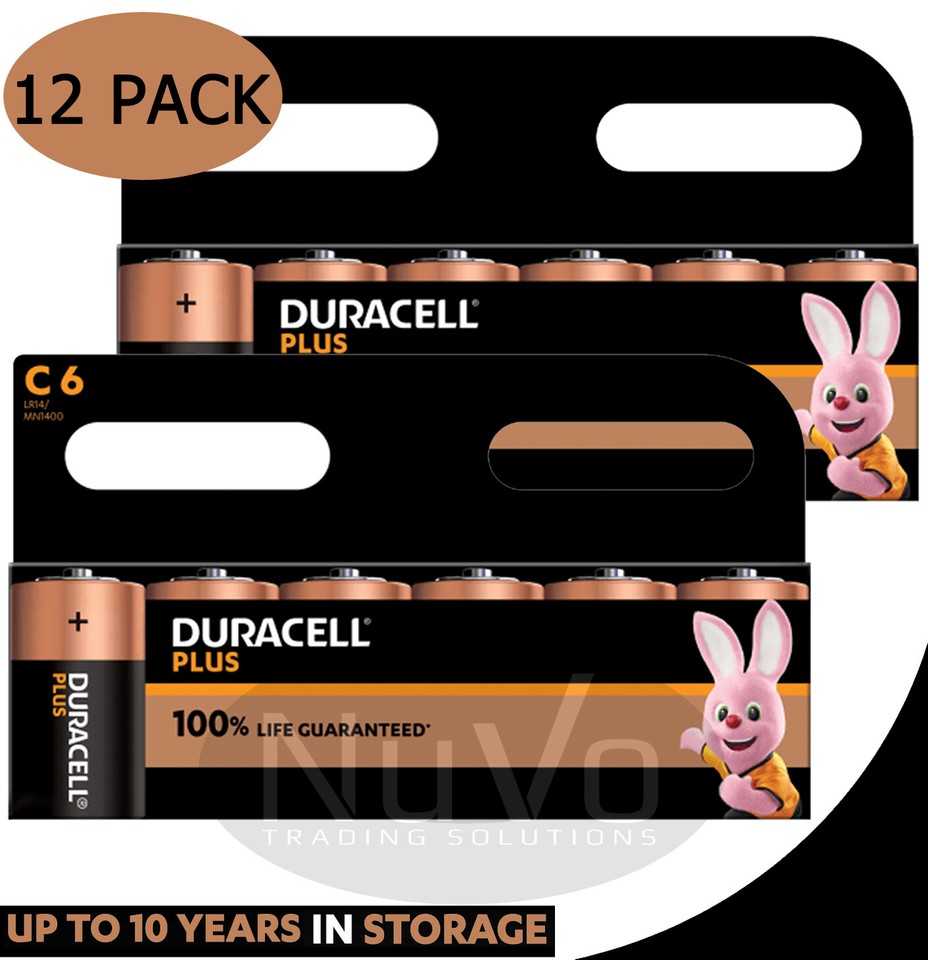 DURACELL PLUS SIZE C 100% LIFE GUARANTEE ALKALINE BATTERIES LR14 MN1400 ...