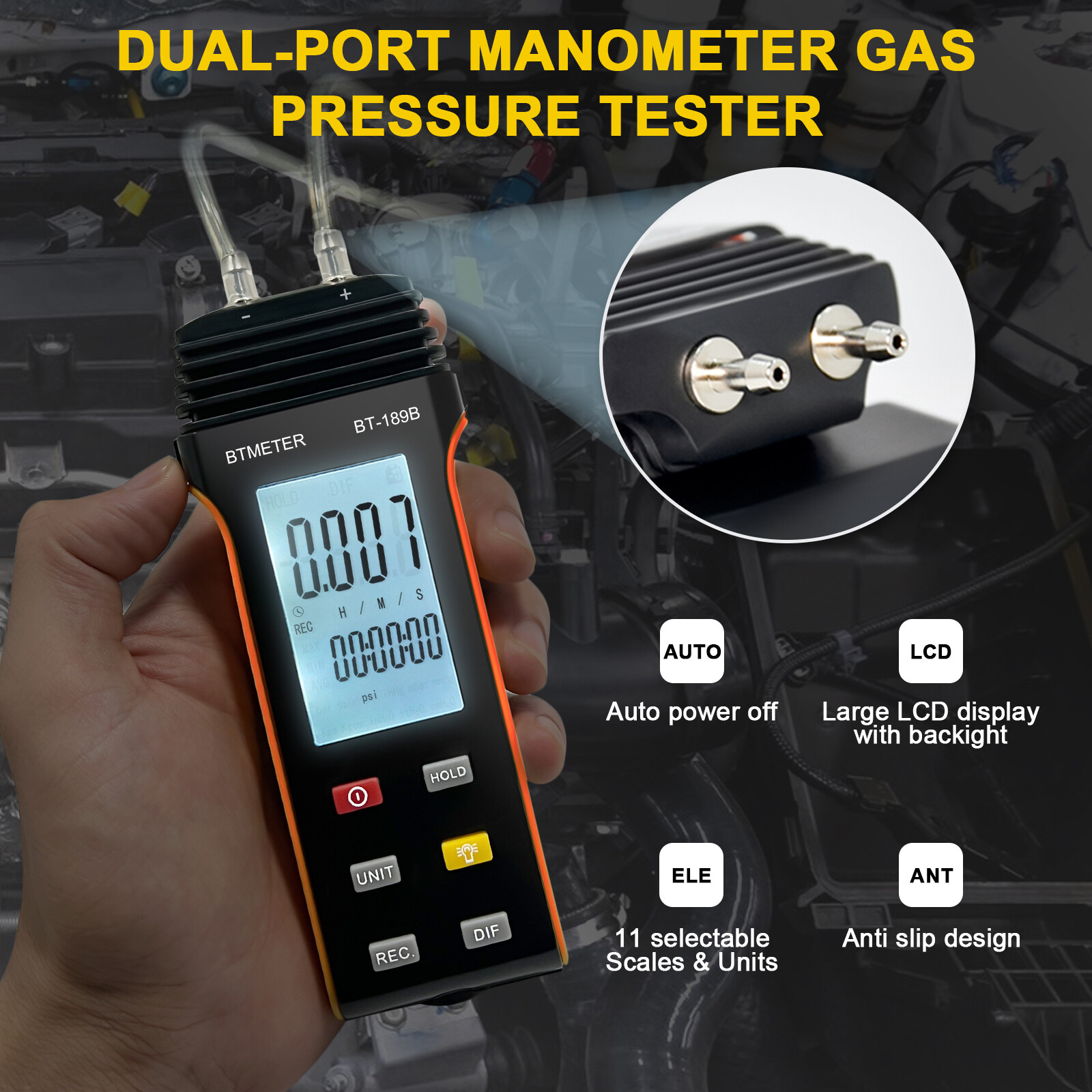 Digital Manometer Gas Air Pressure Tester LCD Display Differential ±206 ...