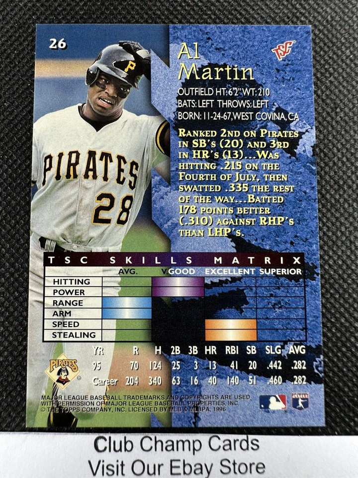 1996 #26 Al Martin Topps Stadium Club Baseball Pirates | eBay
