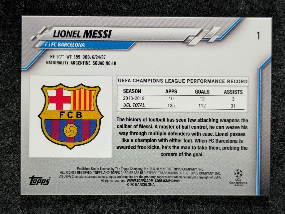 2019-20 Topps Chrome UEFA LIONEL MESSI Blue Bubbles Refractor SP FC ...