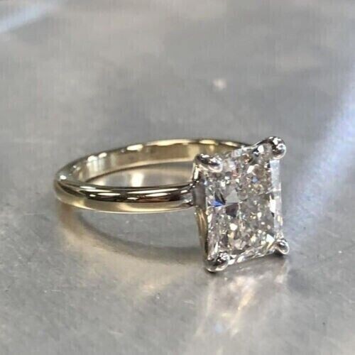 2 Ct Radiant Simulated Diamond Engagement Solitaire Ring 14K Yellow ...