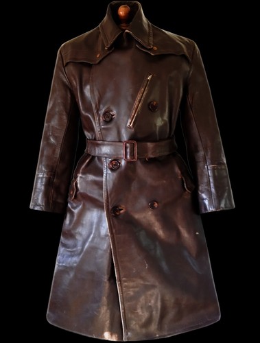 40s WW2 GERMAN LUFTWAFFE Leather Officers Trench Tanker Dispatch WW1 ...