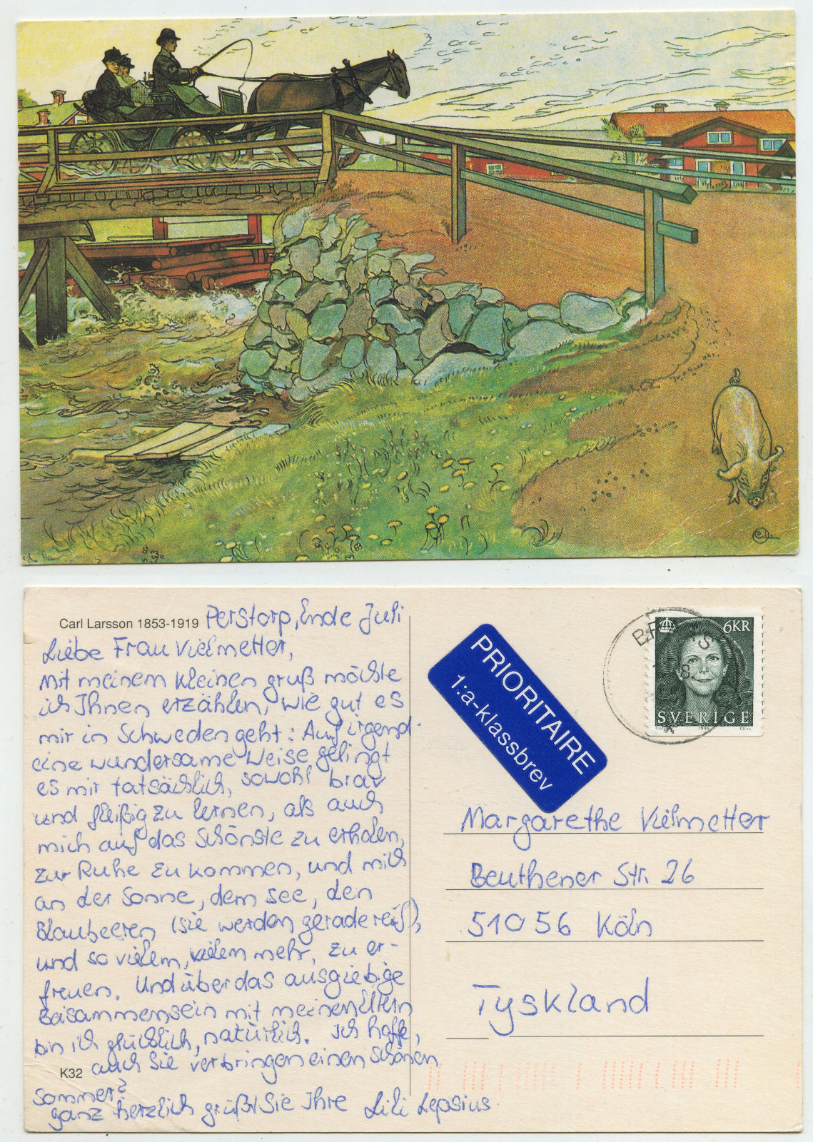 48840 - Carl Larsson - Kutsche auf Brücke - Ansichtskarte, gelaufen | eBay