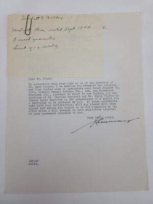 Paramount Pictures, 1940 signed contract agreement regarding actor Gary ...