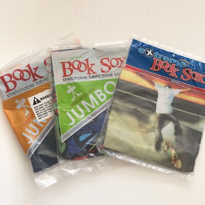 3 Book Sox Stretchable Fabric Book Covers Jumbo School New Lot G | eBay