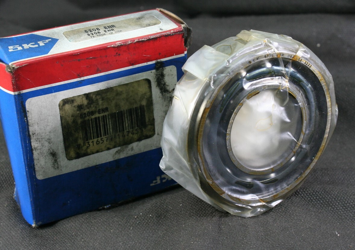 One (1) SKF 5208 ENR Angular Contact Bearing w Snap Ring 40MM ID USA ...