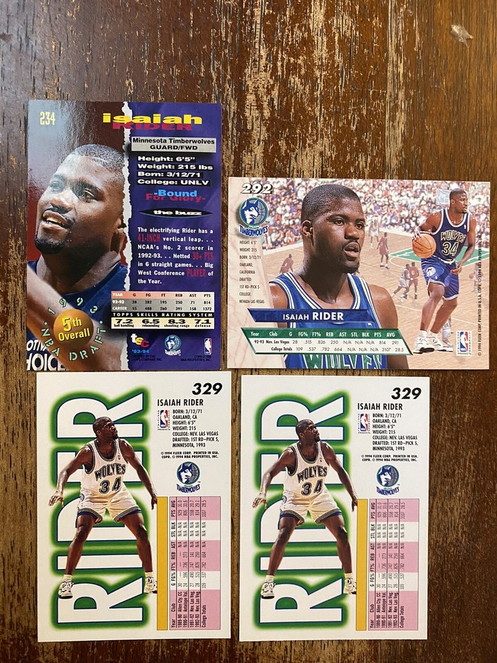 1993-94 Stadium Club Isaiah Rider #234 Rookie. 4 Card Rookie Lot | eBay