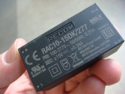 Lot (3) RECOM RAC10-15DK/277 AC-DC Converters DUAL +/-15V / 5W - New ...