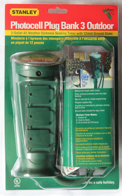 NEW Stanley Photocell Plug bank 3 Outdoor Sensing Timer With Stake | eBay