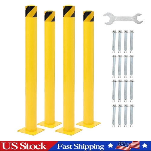 4 Pack 42" Tall Safety Bollard Post 4.5" Steel Pipe Safety Bollard Post ...