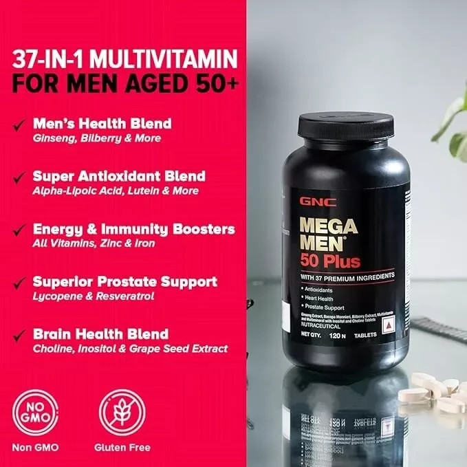 GNC Mega Men 50 Plus Multivitamin | 120 Tablets | 37 Premium ...