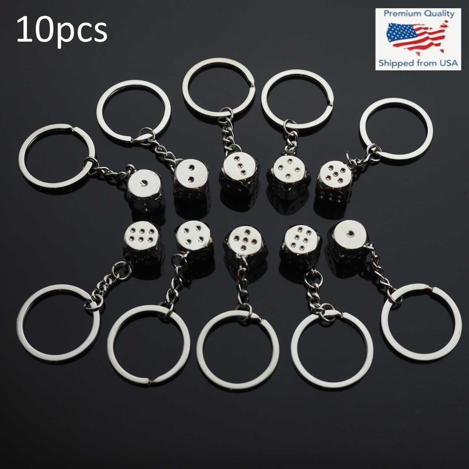 10x PCS Lot - Dice Keychains Keyring Chrome Metal Car Key Holder Gift ...