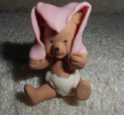 DOLLHOUSE MINIATURE ARTISAN CLAY/FIMO TEDDY BEAR IN DIAPERS WITH ...