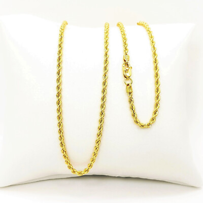 22K Gold Italian Rope Chain Necklace 19.7" Hollow 2.25mm Genuine ...