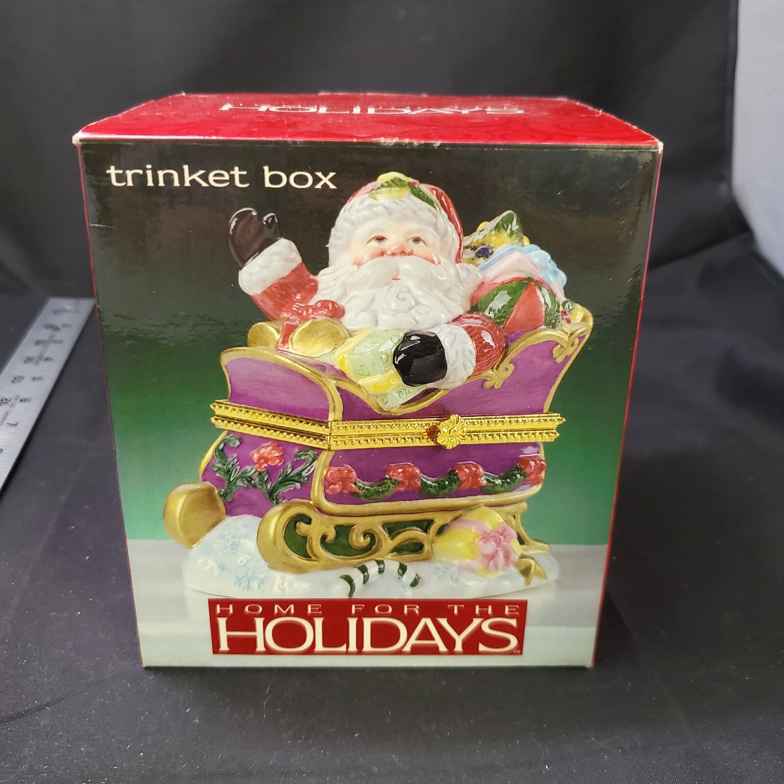 Santa Sleigh Trinket Box Christmas 5" Ceramic 2003 Home for the ...
